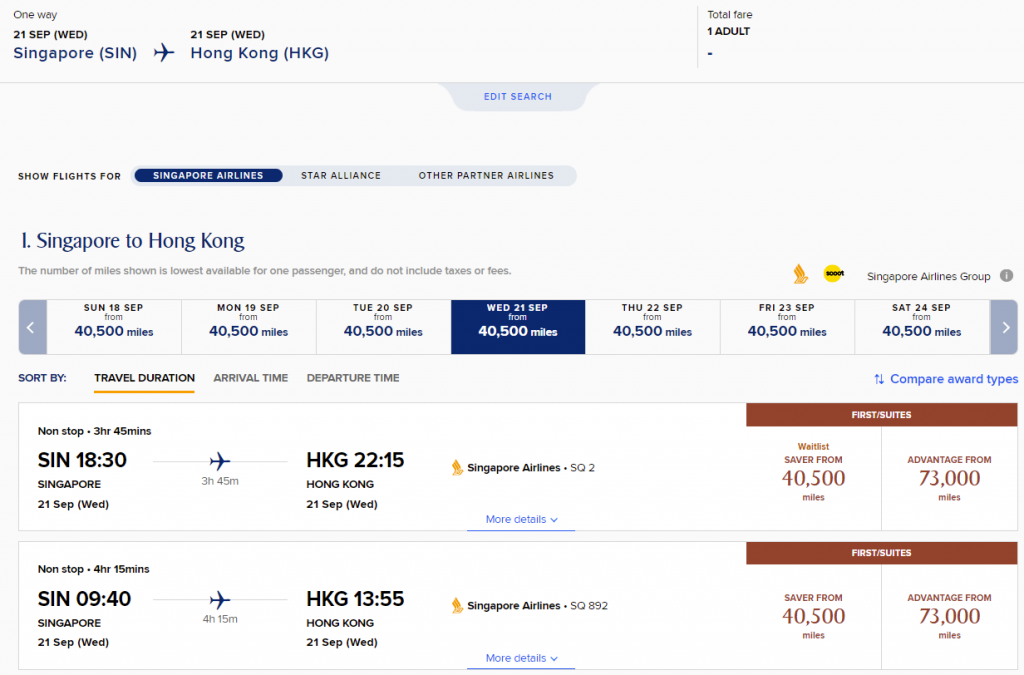 Great Singapore Airlines First Class Award Availability