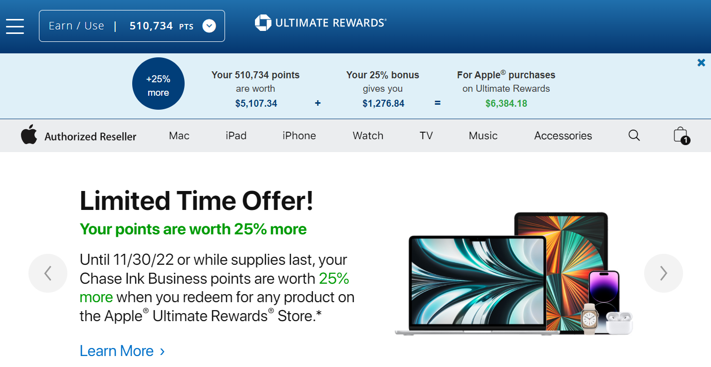 Get 50% Bonus When Using Chase Ultimate Rewards for Apple Purchases